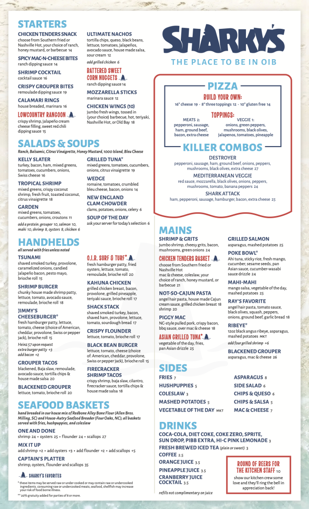Food Menu - Sharky's Waterfront Bar & Grill